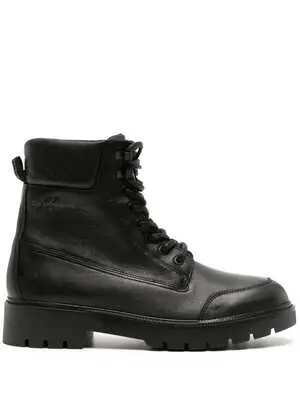 Calvin Klein Logo-patch Leather Ankle Boots