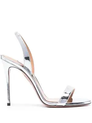 AQUAZZURA So Nude 110mm Leather Sandals - Silver