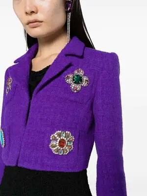 Moschino Crystal-embellished Wool-blend Cropped Jacket