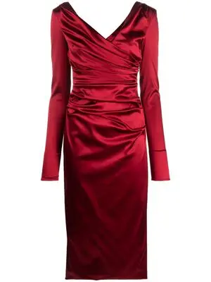 Dolce & Gabbana Draped Satin Midi Dress - Red