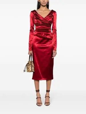 Dolce & Gabbana Draped Satin Midi Dress - Red
