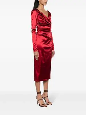 Dolce & Gabbana Draped Satin Midi Dress - Red