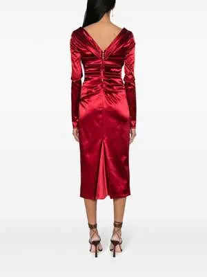 Dolce & Gabbana Draped Satin Midi Dress - Red