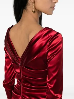 Dolce & Gabbana Draped Satin Midi Dress - Red