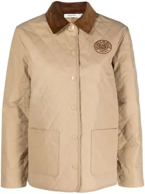 SPORTY & RICH Logo Embroidered Diamond-quilted Jacket - Neutrals