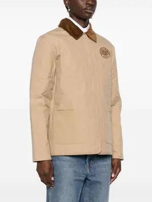 SPORTY & RICH Logo Embroidered Diamond-quilted Jacket - Neutrals