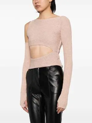 ANDREĀDAMO Asymmetric Cut-out Ribbed Top - Brown