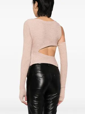 ANDREĀDAMO Asymmetric Cut-out Ribbed Top - Brown