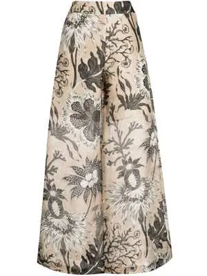 Biyan Floral-print High-waist Palazzo Trousers - Brown
