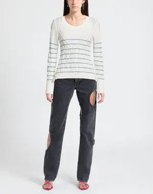 High Cotton-blend Striped Sweater - White
