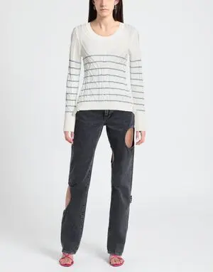 High Cotton-blend Striped Sweater - White