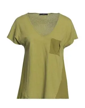 High Echo T-shirt In Military Cotton, Linen, And Rayon - Green