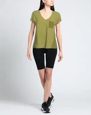 High Echo T-shirt In Military Cotton, Linen, And Rayon - Green