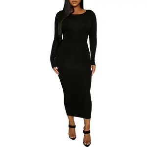 Naked Wardrobe Timeless Long Sleeve Body-con Midi Dress - Black