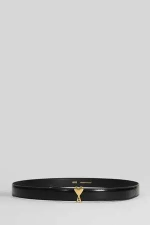 Ami AMI Paris Leather Belt With Gold Logo - Black