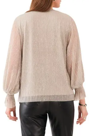 Vince Camuto Metallic Blouson V-neck Top - Champagne Allure