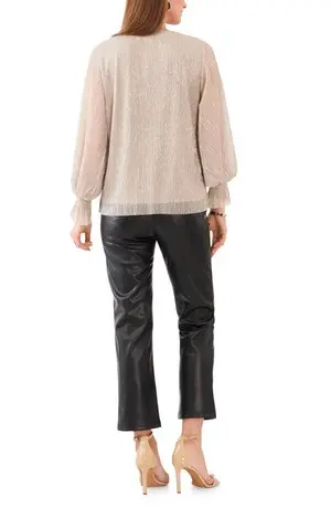 Vince Camuto Metallic Blouson V-neck Top - Champagne Allure
