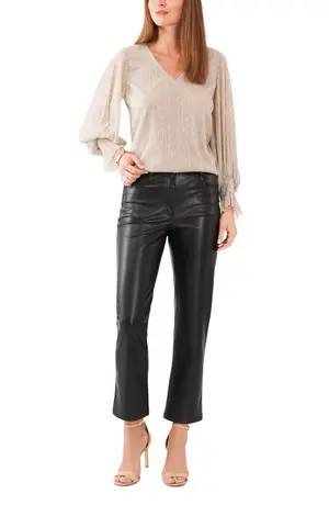 Vince Camuto Metallic Blouson V-neck Top - Champagne Allure