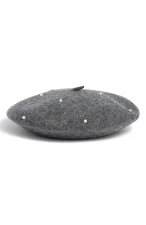 Tasha Imitation Pearl Wool Blend Beret - Grey