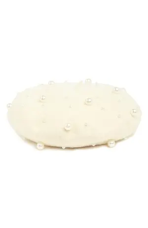 Tasha Imitation Pearl Wool Blend Beret Ivory