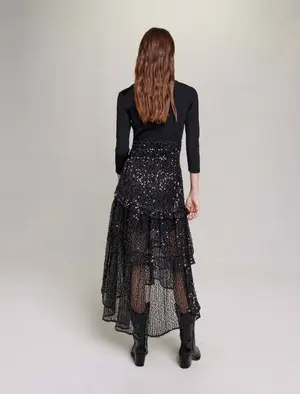Maje Sequin And Mesh Ruffled Maxi Dress