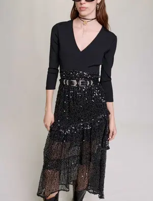Maje Sequin And Mesh Ruffled Maxi Dress