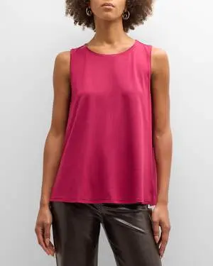 Eileen Fisher Scoop-neck Side-slit Jersey Knit Shell - Roseberry