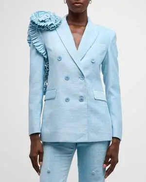 Hellessy Santi Tuxedo Double-breast Blazer With Corsage - Ice Blue