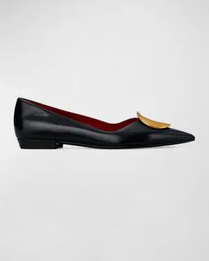 Tory Burch Patos Disc Leather Ballerina Flats - Perfect Black / A