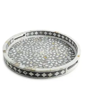 GAURI KOHLI Jodhpur Mother Of Cultivated Pearl Decorative Tray - Grey And Ivory