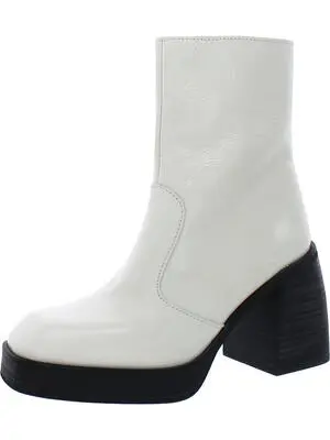 Free People Ruby Shine Womens Patent Leather Block Heel Ankle Boots - White