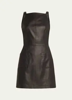 Jason Wu Sleeveless Square-Neck Leather Mini Dress - Black