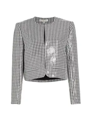 WAYF Women's Kennedy Sequined Houndstooth Jacket - Black White Houndstooth  - Black White Houndstooth