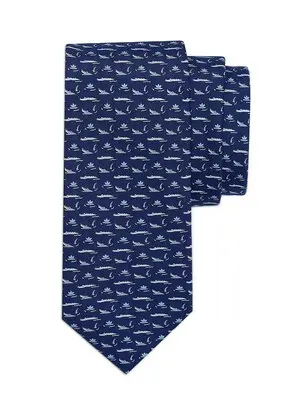 FERRAGAMO Men's Gator Silk Tie - Navy Navy