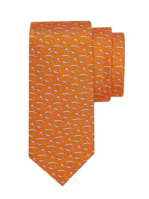 FERRAGAMO Men's Gator Silk Tie - Navy Orange