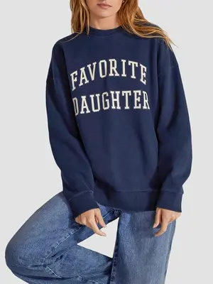 FAVORITE DAUGHTER Collegiate Oversized Logo Cotton-blend Sweatshirt - Navy