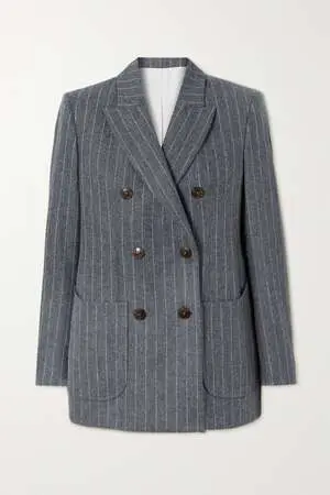 FORTELA Brandy Double-breasted Pinstriped Wool Blazer
