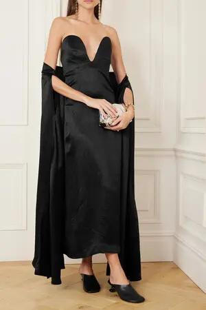 Loewe Strapless Cape-effect Hammered-satin Gown