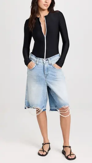 Cover Front Zip Long Sleeve Swimsuit