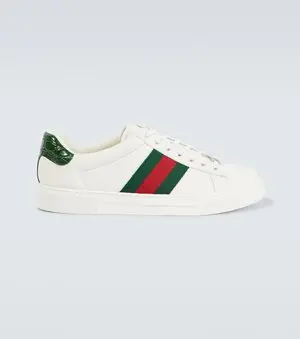 Gucci Ace Web Stripe Leather Sneakers