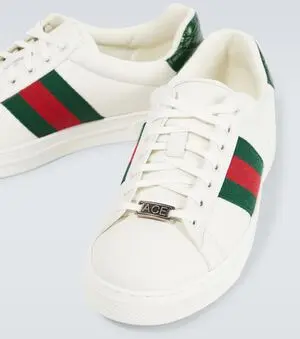 Gucci Ace Web Stripe Leather Sneakers - Multicoloured