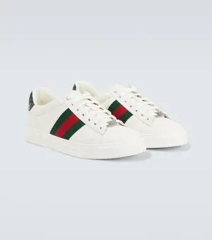 Gucci Ace Web Stripe Leather Sneakers - Multicoloured