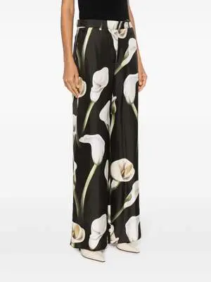 LANVIN Calla Lily-print Silk Trousers