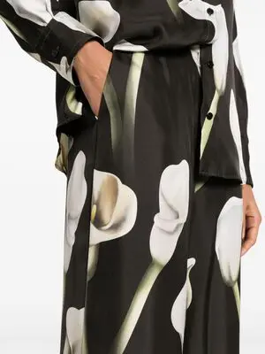 LANVIN Calla Lily-print Silk Trousers