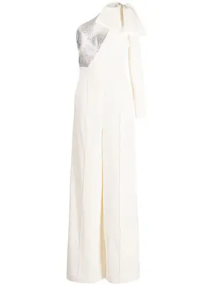 Elie Saab Crystal-embellished One-shoulder Jumpsuit - White