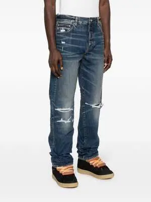 Amiri Logo-patch Ripped Straight-leg Jeans