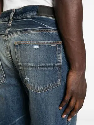 Amiri Logo-patch Ripped Straight-leg Jeans