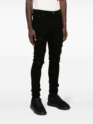 Amiri Logo-patch Ripped Skinny Jeans - Black
