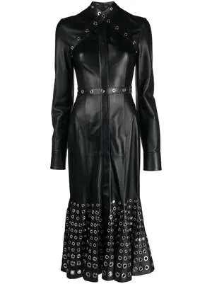 Off-White Leather Eyelet Midi Dress