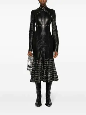 Off-White Leather Eyelet Midi Dress
